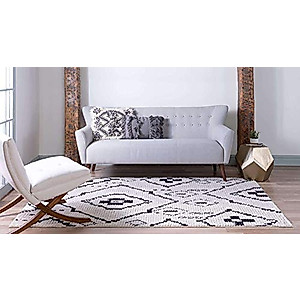 Unique Loom Morocco Collection Tribal, Southwestern, Bohemian Area Rug, 5' 0" x 8' 0", Ivory/Black