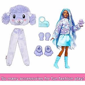 Barbie Cutie Reveal Doll with Purple Hair & Poodle Costume, 10 Suprises Include Accessories & Mini Pet (Styles May Vary)