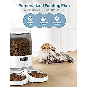 Rellorus Automatic Cat Feeders, 5L/21Cups Pet Food Dispenser for Two Cats, Timed Cat Feeder with Double Bowls, 48 Portions 6 Meals Per Day for Cat and Dog, 10s Meal Call