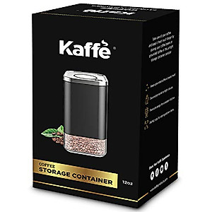 Kaffe Glass Storage Container. Coffee Canister - BPA Free Stainless Steel with Airtight Lid (12oz)