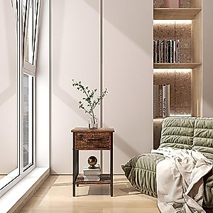HDANI Nightstand End Tables with Drawer Bed Side Table for Living Room Bedroom Rustic Brown and Black (Brown)