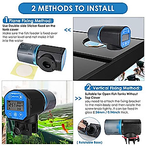 Lukovee Automatic Fish Feeder,New Generation Feeding Time Display USB Rechargeable Timer Moisture-Proof Aquarium or Fish Tank Food Dispenser with 200ML Large Capacity for Vacation Weekend Holiday,Blue