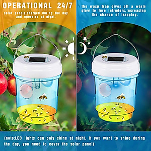 2 Pack Wasp Traps Outdoor Hanging Fly Traps with UV LED Light Solar Powered Hornet Trap Non-Toxic Reusable Hornet Traps Wasp Killer for Indoor Outdoor Patio Garden Home (Blue)