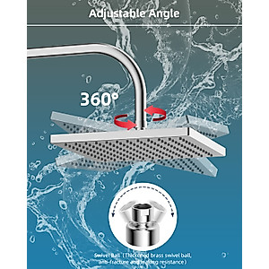 Hibbent Thickness Metal Rain Shower Head, 12 Inch High Pressure Shower Heads, Square Large Bathroom Rainfall Shower Head with Adjustable Brass Ball Joint, Waterfall Full Body Coverage, Chrome