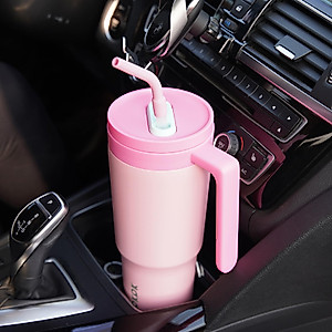 BJPKPK Insulated Tumblers With Handle And Straw 40oz Stainless Steel Travel Coffee Mug Tumbler Cups With Lid And Fruit Infuser,Light Pink