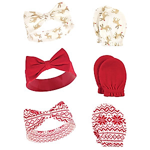 Hudson Baby Unisex Baby Cotton Headband and Scratch Mitten Set, Reindeer, 0-6 Months