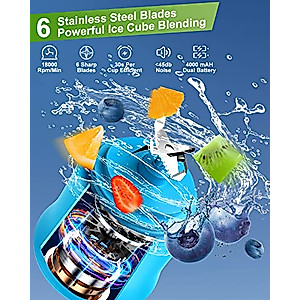 Portable Blender, Portable Blender for Shakes and Smoothies, 600ml Portable Blender 20 oz with USB Rechargeable, Personal Size Blenders with 6 Sharp Blades, Mini blenders for kitchen/Travel/Office