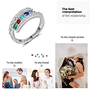 JewelOra Personalized Family Mothers Rings with 5 Simulated Birthstones Customized Name Rings for Women Engraved Name Anniversary Rings for Grandma(5 Stones,9)