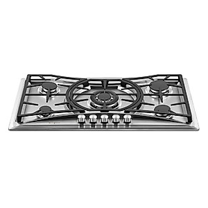 Empava 36 in. Gas Stove Cooktop with 5 Sealed Burners-Heavy Duty Continuous Grates-NG/LPG Convertible, 36 Inch, Stainless Steel