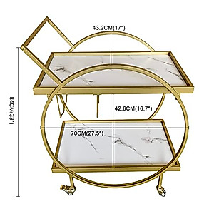 AT-VALY Bar Cart with Wine Rack,2-Tier Mobile Serving Cart on Wheels,Wine Cart for Home, Kitchen,Gold