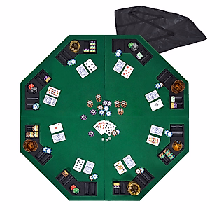 EVIEUN 48" 8-Player Foldable Poker Table Top, Casino Texas Hold'em Layout, Portable Anti-Slip Blackjack Poker Table Mat with Carrying Bag for Family Games Casino