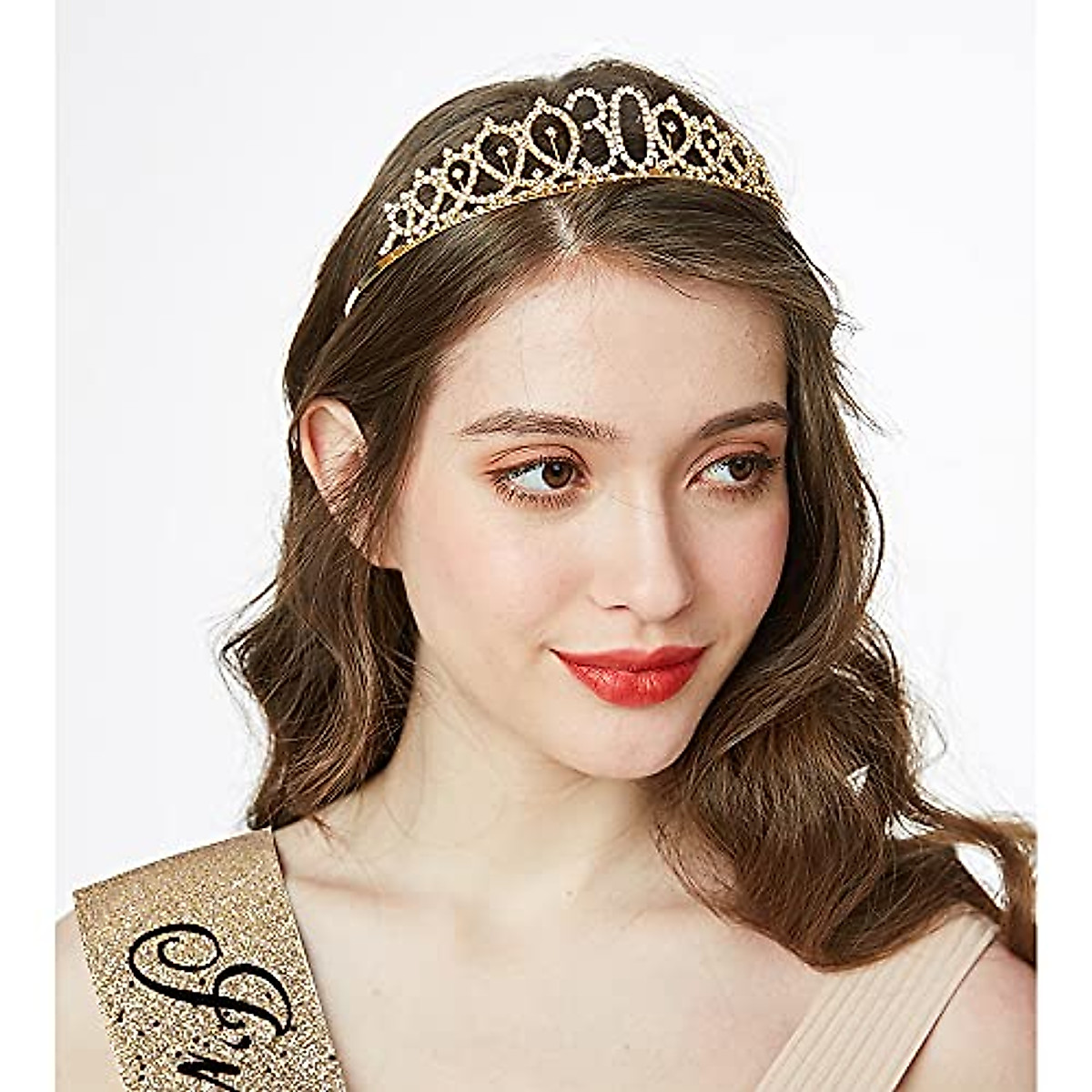 "I'm 30 Bitches!" Sash & Rhinestone Tiara Set - 30th Birthday Gifts Glitter Birthday Sash for Women Birthday Party Favors