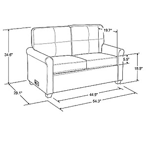 JUBILOOM Pull Out Sofa Couch, Folding Futon Sleeper Bed with 2 USB Ports, Convertible Twin Loveseat Furniture for Compact Small Space, Dorm, Living Room Apartment, Office (Black)