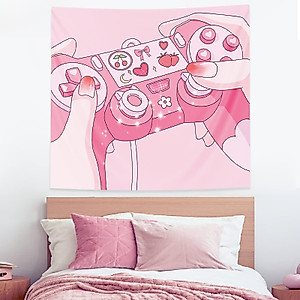 Pecfamly Cutecore Cute Pink Kawaii Anime Tapestry for Bedroom Teen Girl, Cutecore Kawaii Gamer Girl Anime Room Home Decor (59" x 51")