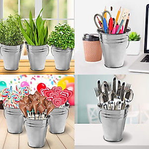 ArtCreativity Large Galvanized Metal Buckets with Handles, Set of 24, 5 Inch Metallic Pails, Rustic Wedding Decorations, Centerpieces for Party, Decorative Ice Buckets, Vase, Garden Planters