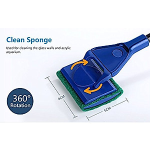 AquaticHI 5 in 1 Aquarium/Fish Tank Cleaning Kit/Tool, Algae Scraper, Fish Net, Sponge, Plant Fork, Gravel Rake, Length 19 inches (Non-Extendable)