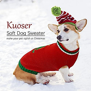 Kuoser Dog Christmas Sweater, Knitted Pet Sweater with Xmas Tree Pattern, Warm Winter Puppy Clothes for Small Medium Dogs Cats Soft Sweater Clothing for Girls Boys Red S-2XL (Red L)