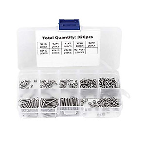 Screw 320pcs M2 Machine Screws Set Fasteners for Laptop/Hard Disk/Keyboard/Phone/PC Stainless Steel Material