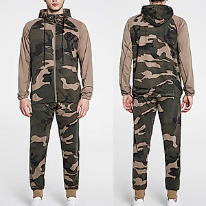 MANLUODANNI Men's Hooded Athletic Tracksuit Casual Full Zip Jogging Sweatsuits, TZ57 Khaki-L