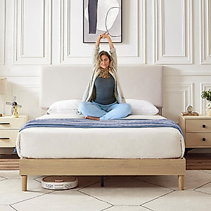 VECELO Queen Bed Frame Upholstered Platform Beds with Height-Adjustable Cotton and Linen Headboard, Heavy Duty Wood Slats, 6" Under-Bed Space, Noise-Free, No Box Spring Needed,Easy Assembly