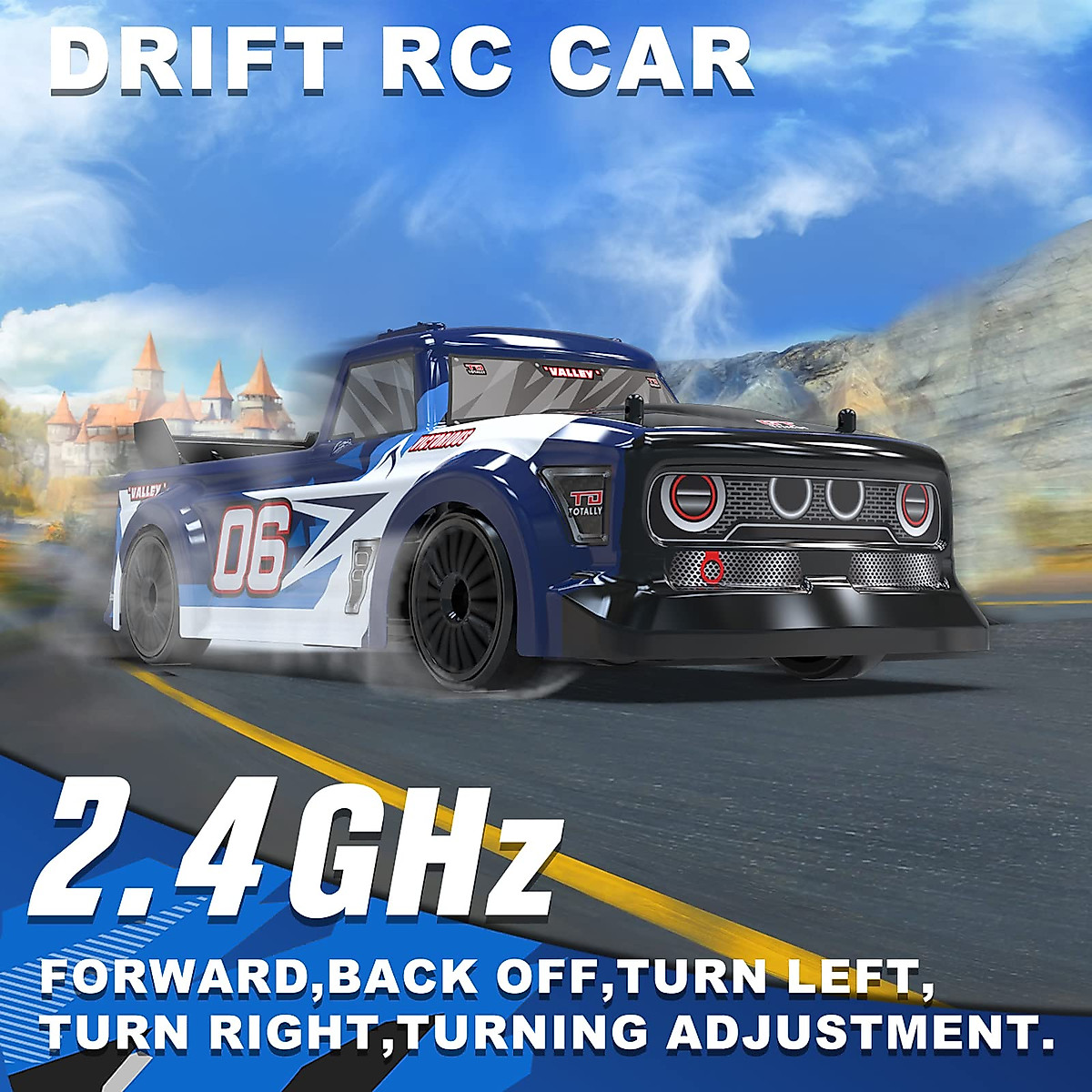 28℃ RC Car 2.4Ghz Remote Control 1:14 Scale RC Drift car for Adults Kids Gifts 4WD RTR High Speed RC Vehicle with LED Light (Blue) (Blue-Truck)