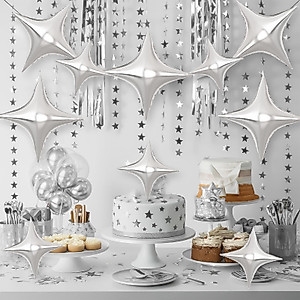Silver Star Balloons,10Pcs Quadrangle Star Balloons,Four Angle Star Shaped Helium Mylar Balloons for Brithday,Engagement,Graduation,Wedding Party Decorations
