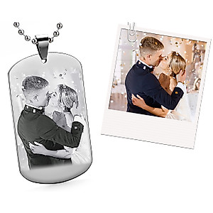 Personalized Photo Engraved Dog Tag | Pendant With Necklace | Stainless Steel | Silver | Special Jewelry Gift 4 Wedding Baby and Love | Customized | Most Beautiful Memory