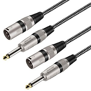 KINXIYU XLR Male to 1/4 Inch TS Cables 3 FT/2Pack, Nylong Braided XLR 3 Pin Male to Quarter inch 6.35mm TS Male Unbalanced Interconnect Wire Mic Cord (Pure Copper Conductors)