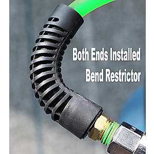 YOTOO Reinforced Polyurethane Air Hose 1/4" Inner Diameter by 100' Long, Flexible, Heavy Duty Air Compressor Hose with Bend Restrictor, 1/4" Swivel Industrial Quick Coupler and Plug, Green