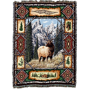 Pure Country Weavers Elk Lodge Blanket - Wildlife Cabin Gift Tapestry Throw Woven from Cotton - Made in The USA (72x54)