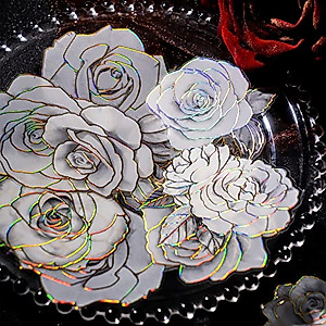 Knaid 120 Pieces Large Size Black and White Flower Stickers with Gold Holographic Outlines, Glitter Shiny Floral Waterproof Decorative Decals for Scrapbooking Supplies Junk Journal Bullet Journals Planners Resin Laptops Water Bottles Paper Crafts