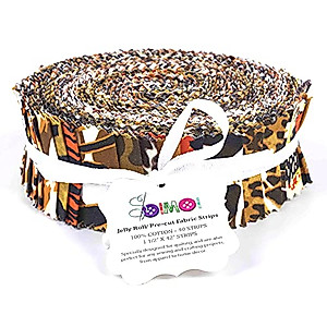 Soimoi 40Pcs Floral Artistic Print Precut Fabrics Strips Roll Up 1.5x42inches Cotton Jelly Rolls for Quilting - Brown