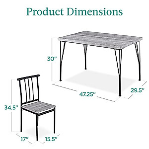 Best Choice Products 5-Piece Metal and Wood Indoor Modern Rectangular Dining Table Furniture Set for Kitchen, Dining Room, Dinette, Breakfast Nook w/ 4 Chairs - Gray