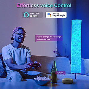 LONRISWAY RGB Color Changing Led Floor Lamp, Smart Lamp with Alexa Voice Control, Remote & WiFi APP Control, Music Sync and White Fabric Shade, Standing Lamp for Living Room Bedroom Game Room