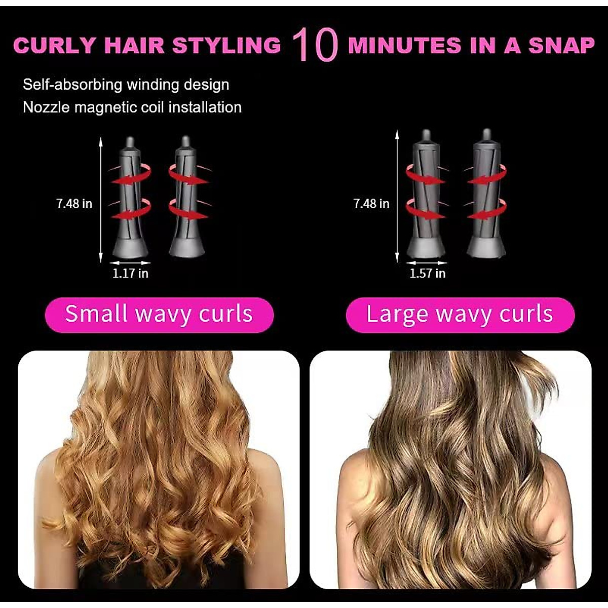 Amgnetic adsorption Hair Dryer attachments - Curling iron for Dyson Supersonic Hair dryer HD01 HD02 HD03 HD04 HD07 ，Hair Dryer professional attachments for Women Styling Natural，Contain 2 Curling Iron