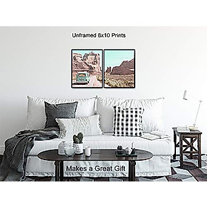 Desert Cactus Travel Photo Set - 8x10 Volkswagen Van Picture Posters - Gift for American West Photography Fans - Unframed Wall Art Prints