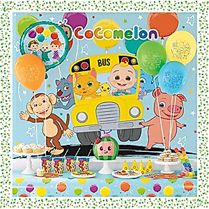 CoComelon Party Supplies | CoComelon Birthday Party Supplies | With CoComelon Backdrop | CoComelon Party Decorations for Girls or Boys | 1st or 2nd Birthday Theme | Backdrop, Balloons, Tablecloth, Plates, Napkins, Forks, Sticker | Serves 16 Guests