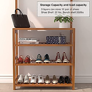 AKTOP Entryway Coat Rack Shoe Storage - 4 in 1 Hall Tree Storage Shelf, 4-Tier Bamboo Shoe Rack with 9 Double Hooks and Top Shelf Organizer, Perfect for Mudroom, Hallway and Bedroom, Easy Assembly