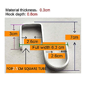 DANXQ Square Tube Hook Flat Aluminum Alloy Tube Hook,5 PCS (S Hook-for 2.5 cm)