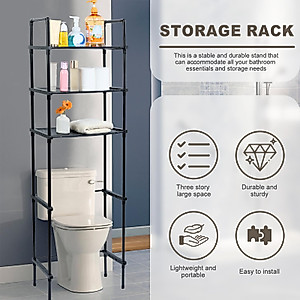 Over The Toilet Storage Shelf, 3-Tier Storage Cabinet Over Toilet, Above Toilet Storage Rack,Behind Toilet Shelf,Bathroom Organizer Freestanding Toilet Shelf Space Saver for Home Bathroom (Black)