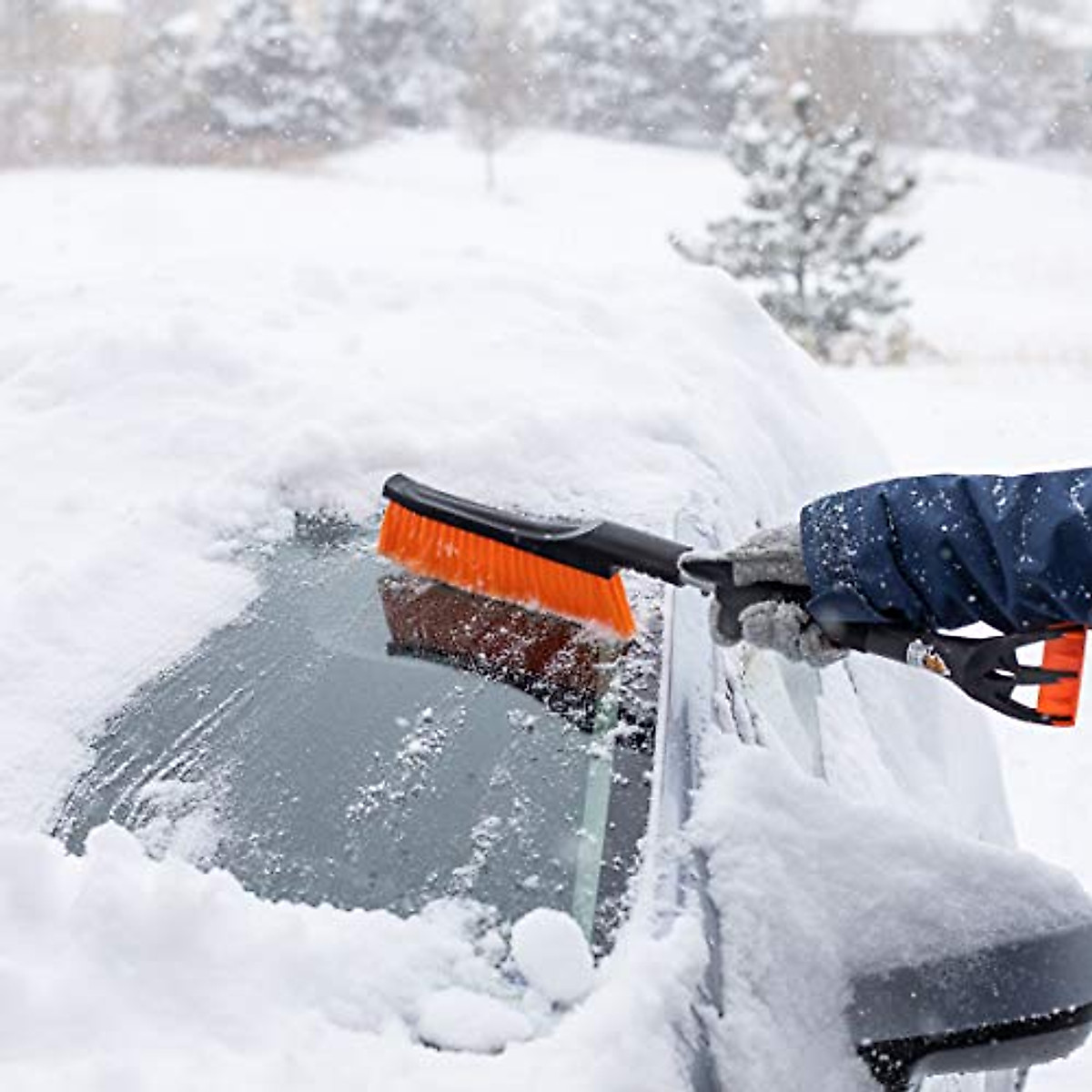 BIRDROCK HOME 24" Snow Brush with Detachable Ice Scraper for Car | 9" Wide Bristle Brush | Size: Car & Small SUV | Lightweight Aluminum Body with Ergonomic Grip