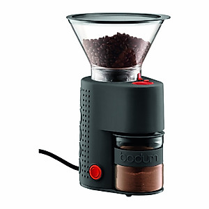 Bodum Bistro Burr Coffee Grinder, 1 EA, Black & Pour Over Coffee Maker with Permanent Filter, 1 Liter, 34 Ounce, Black Band