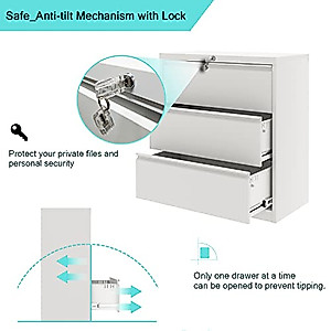 GangMei 3 Drawer Metal Lateral File Cabinet with Lock, Lateral Filing Cabinet for Letter/Legal Size Folders for Home Office,Assembly Required, White, 3 Drawer