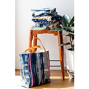 Ubuntu Life African Baule Canvas Tote Bag – Large Tote Bag, Beach Bag, and Travel Tote with Dyed Baule Cloth from Natural Cotton (Multicolor)