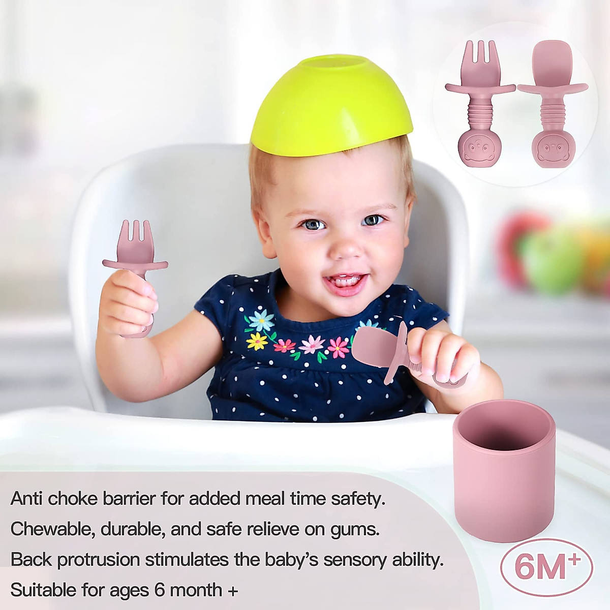 X-Innovatech Silicone Baby Utensils and Small Cup Bpa Free Baby Led Weaning Baby Spoon, Fork and Training Cup for 6 Months and up Anti Choke Baby Self Feeding Supplies（Deep red）