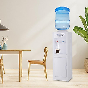 5 Gallon Water Ccooler Dispenser，Top-Loading Water Cooler 2 Temperatures with Hot and Cold Spouts Children Safety Lock and Storage Cabinet for Home Office (White)
