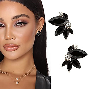 Black Crystal Stud Earrings Small Rhinestone Cluster Earrings Cute Sparkly Earrings for Women Girls Wedding Prom Party