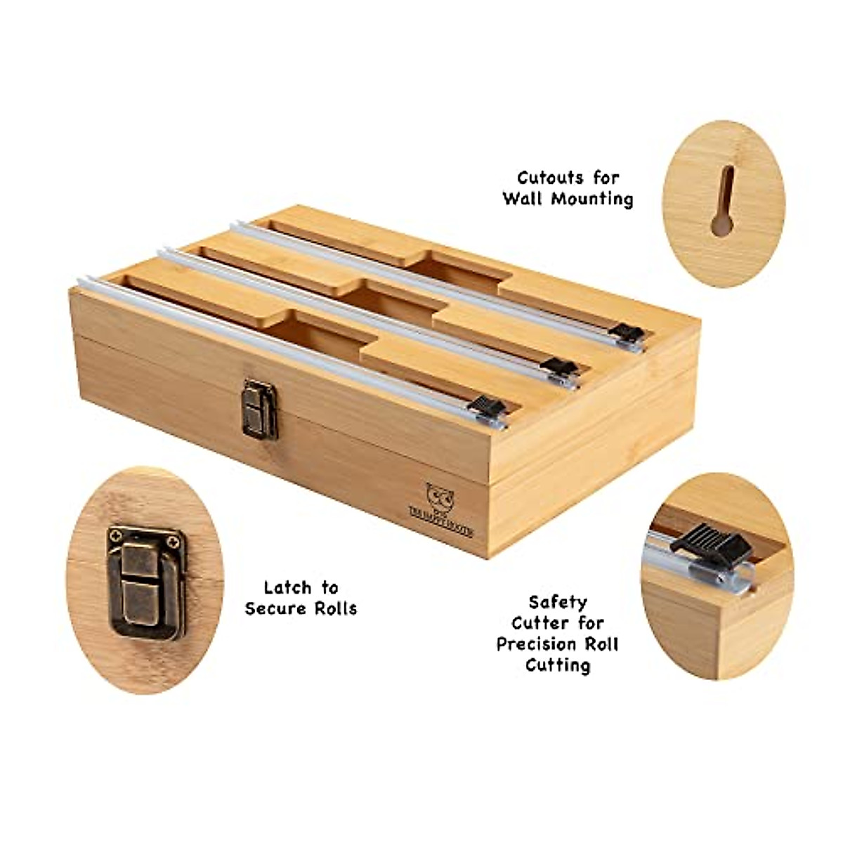 The Happy Hootie Foil and Plastic Wrap Dispenser for Kitchen Organization and Storage. Great for Kitchen Organization and Storage. Compatible with 12 inch Rolls.