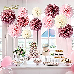 NICROLANDEE 12PCS Dusty Rose Blush Pink Tissue Pom Poms Flowers for Wedding, Bridal Shower, Baby Shower, Sweet Birthday, Engagement, Bachelorettes, Valentine Decorations, Pink Party Decorations