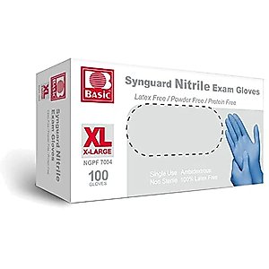 Basic Medical Blue Nitrile Exam Gloves - Latex-Free & Powder-Free - NGPF-7004 (pack of 100), X-Large